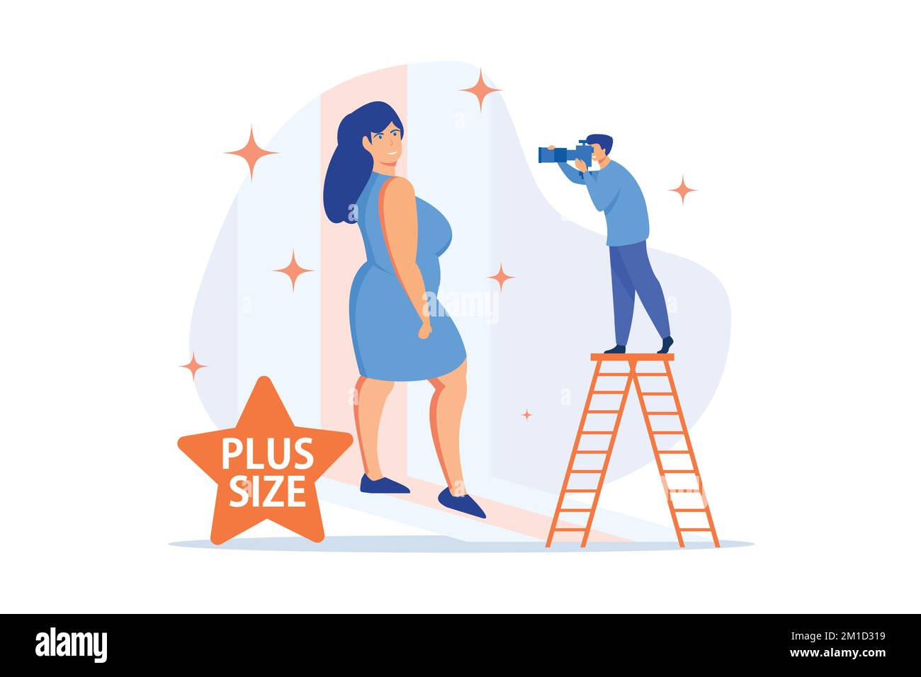 Photographer taking photos of plus size model in runway fashion show ...