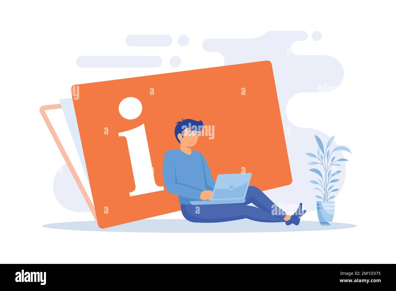 Instruction manual. Smart man with laptop studying handbook, reading ...