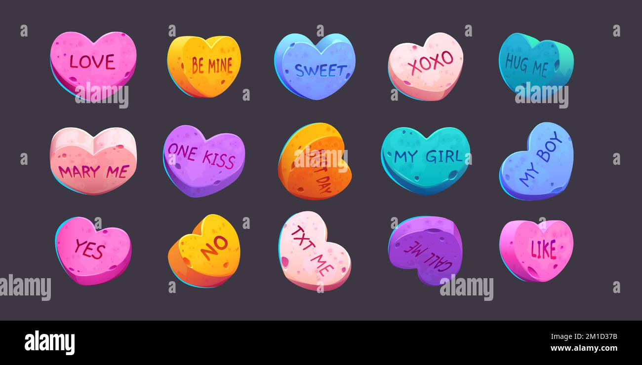 Conversation candies for Valentine day, vector love sweet hearts with ...