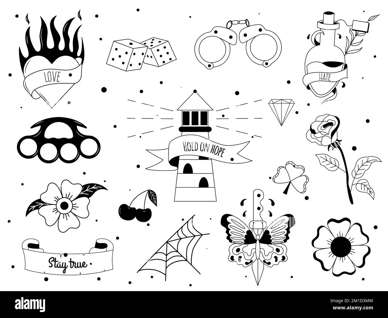 Set of tattoo in y2k, 1990s, 2000s style. Emo goth element design with ...