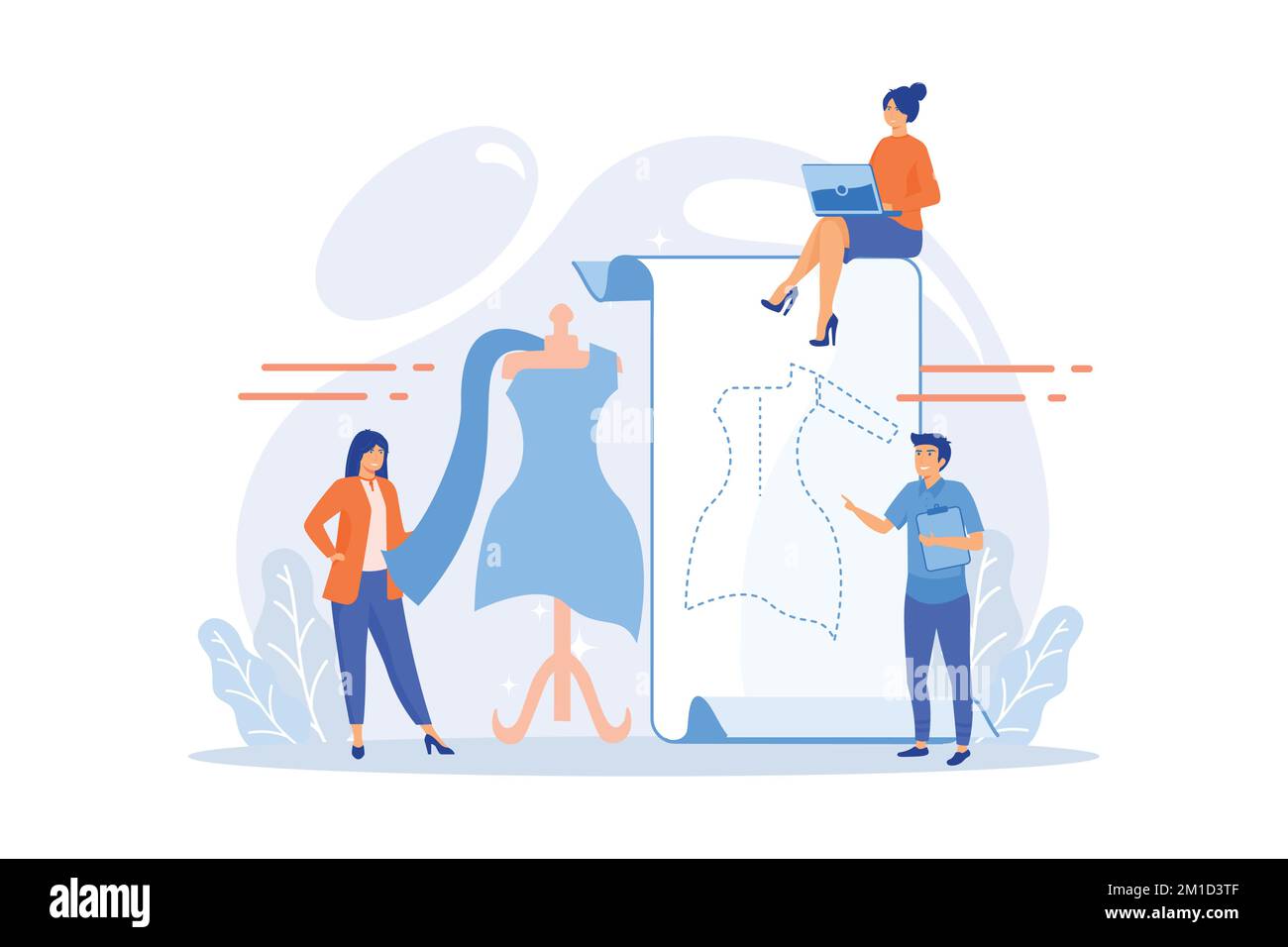 Fashion designers creating a dress pattern and making dress with cloth ...