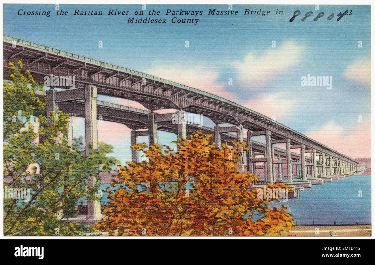 Crossing the Raritan River on the parkways massive bridge in Middlesex ...
