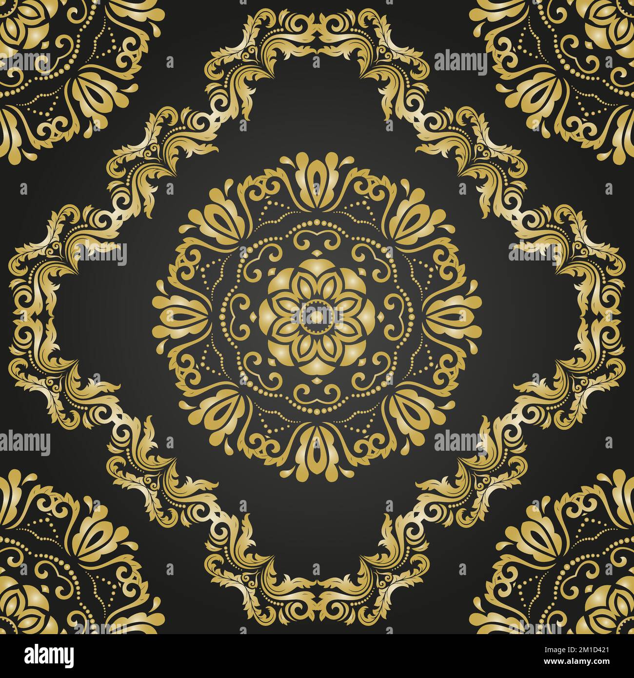 Classic seamless vector pattern. Damask orient black and golden ...