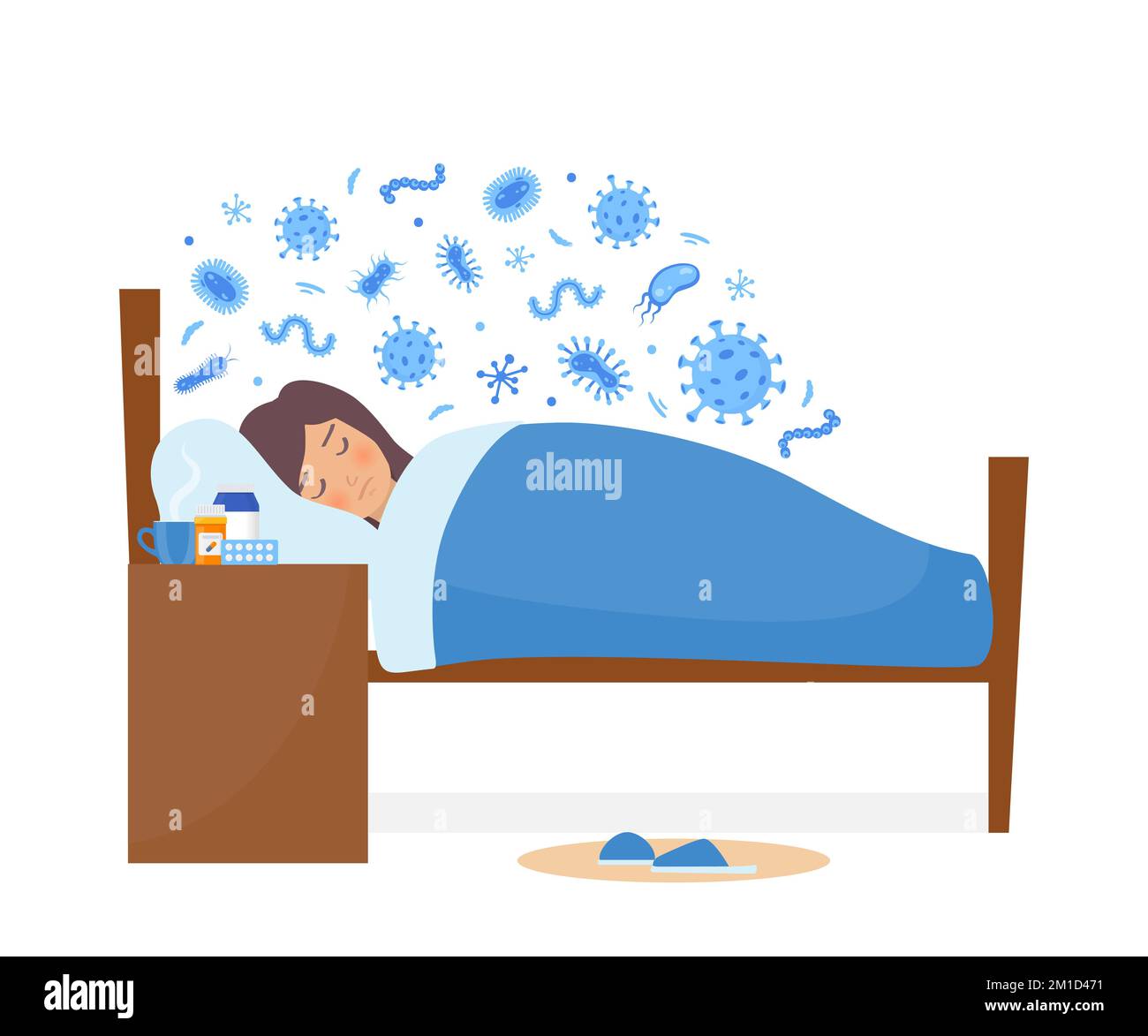 Young woman is sick, has a cold, has a viral infection. Different ...