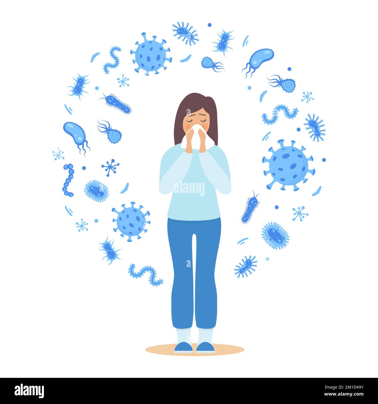 Young woman is sick, has a cold, has a viral infection. Different ...