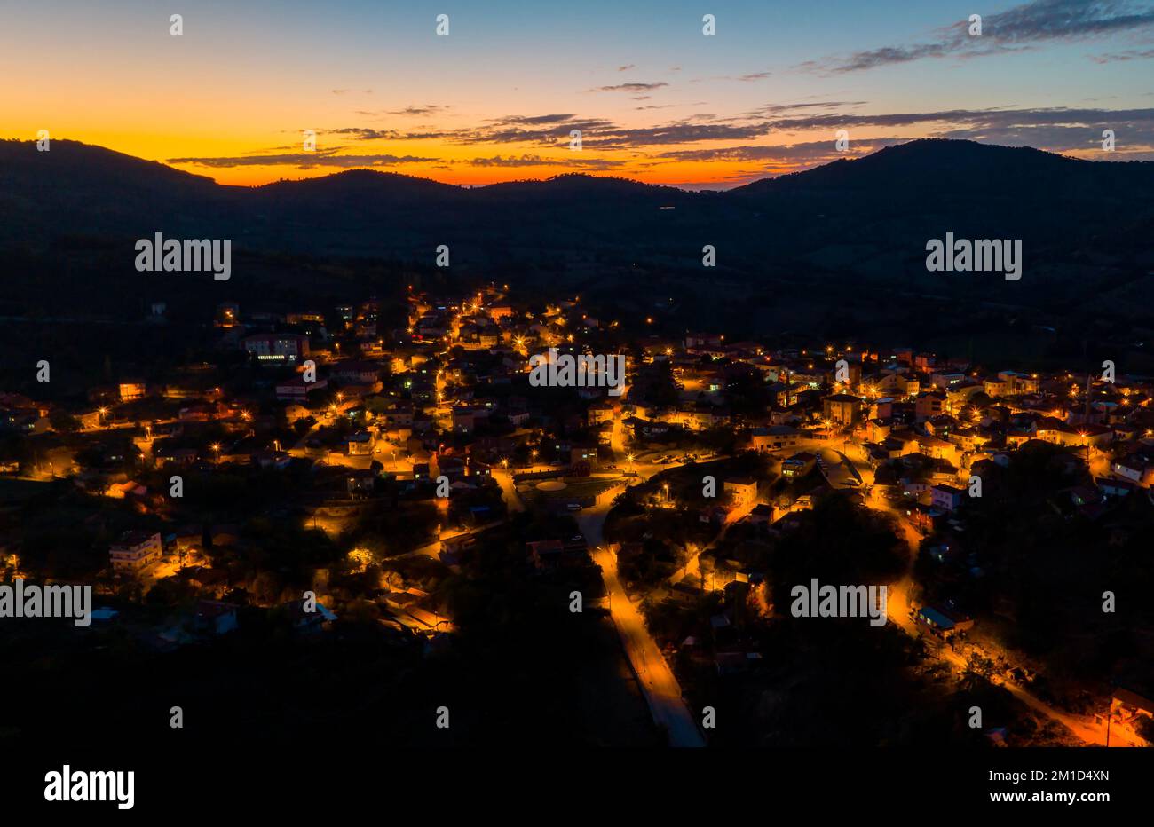 Night city view of Balikesir Province, Balya District Stock Photo - Alamy