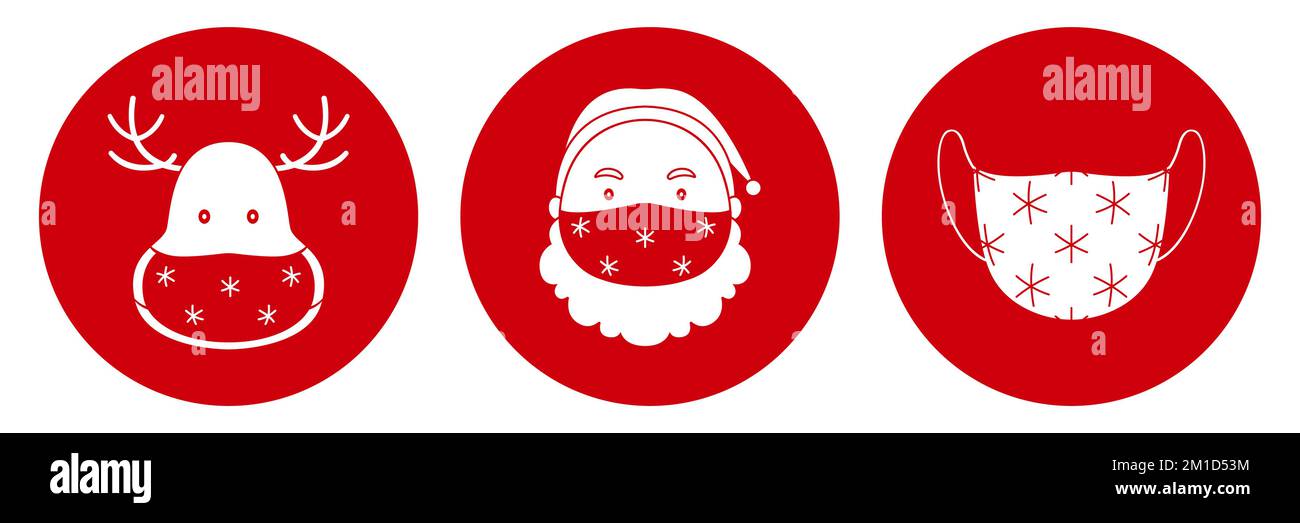 Santa Claus and reindeer in protective masks. Pandemic Christmas ...