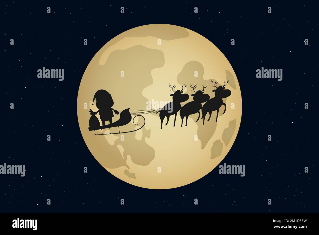 Santa Claus flying on reindeer sleigh on full moon background. Vector illustration Stock Vector ...