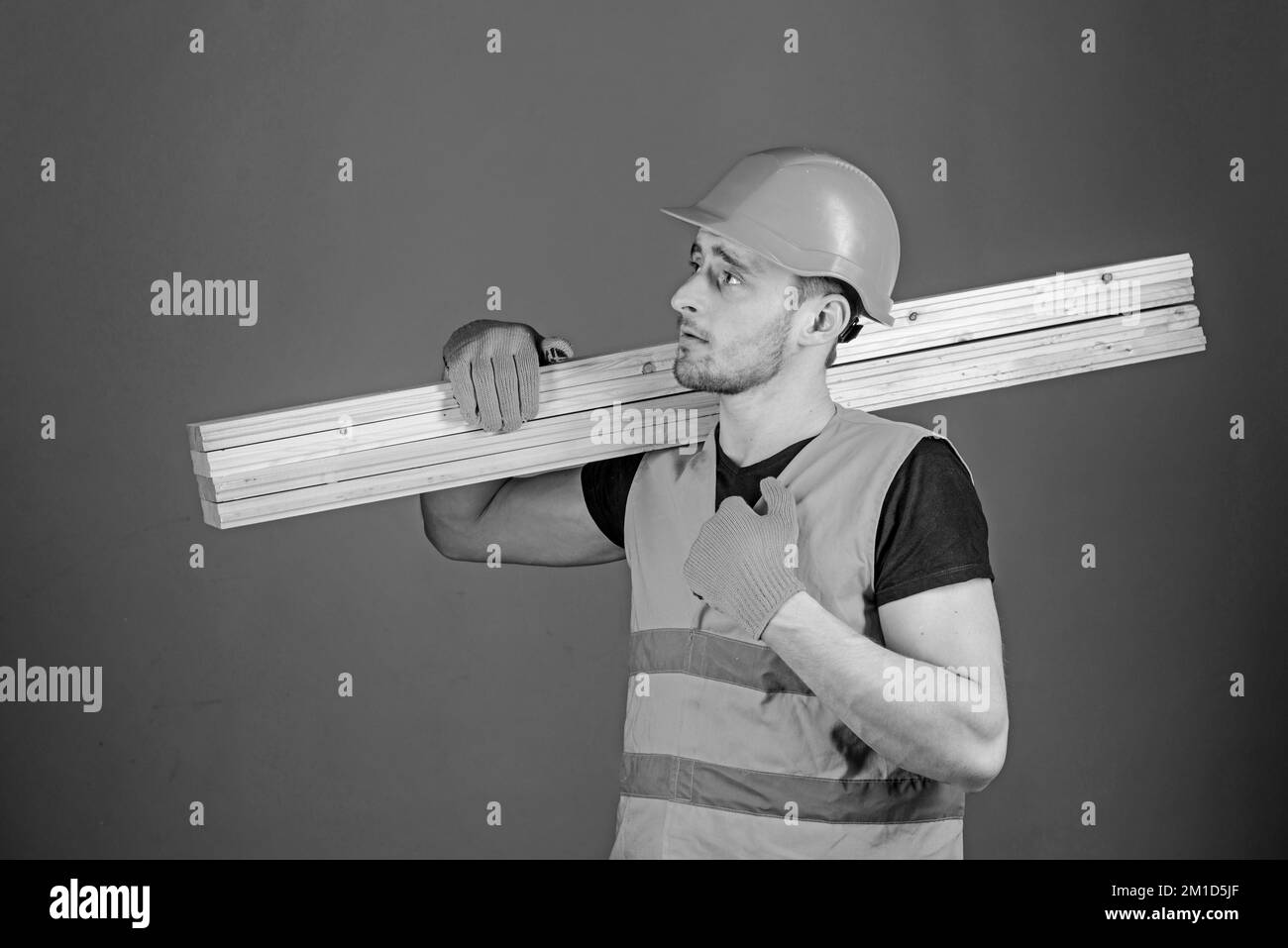 Wooden materials concept. Carpenter, woodworker, strong builder on ...