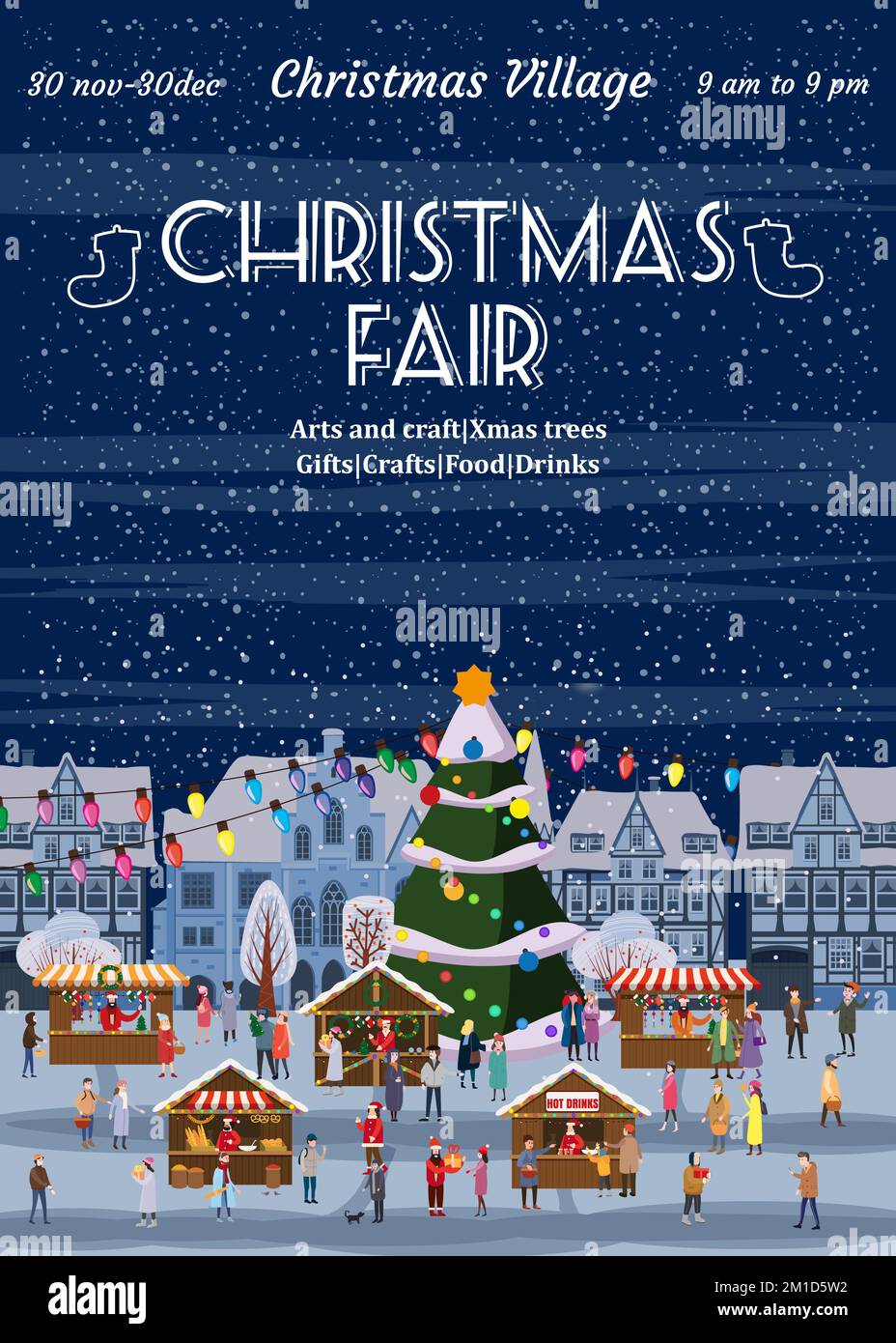 Christmas Fair poster template. Xmas fair card with decorated Christmas ...