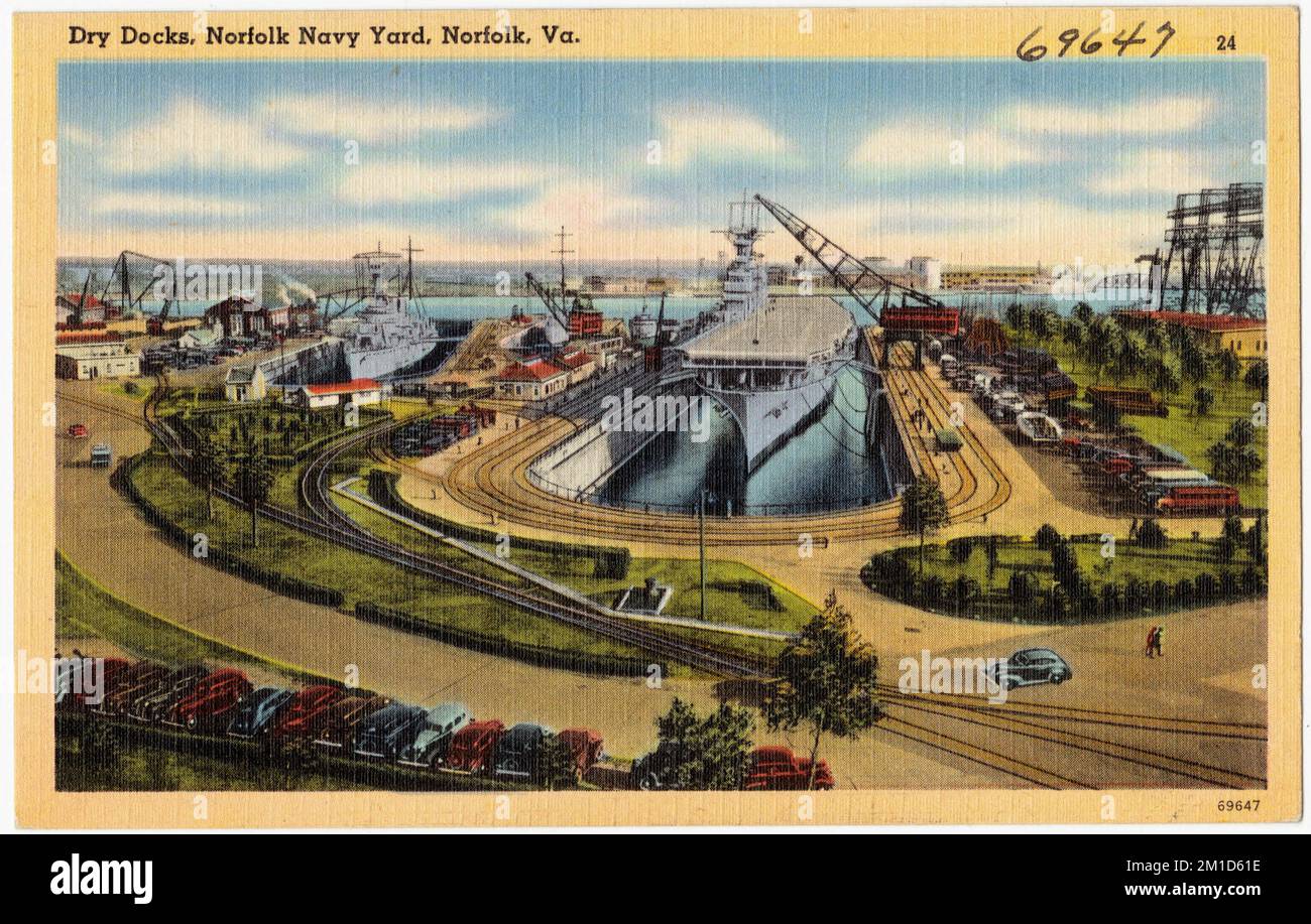 Dry docks, Norfolk Navy Yard, Norfolk, Va. , Ships, Tichnor Brothers ...