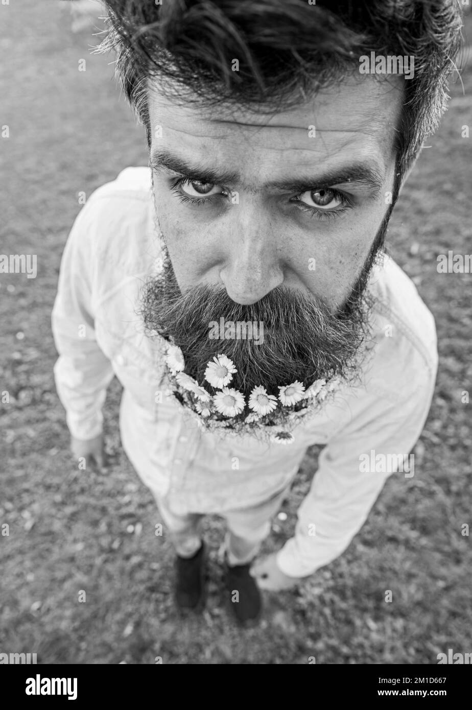 Man beard mustache enjoy Black and White Stock Photos & Images - Alamy