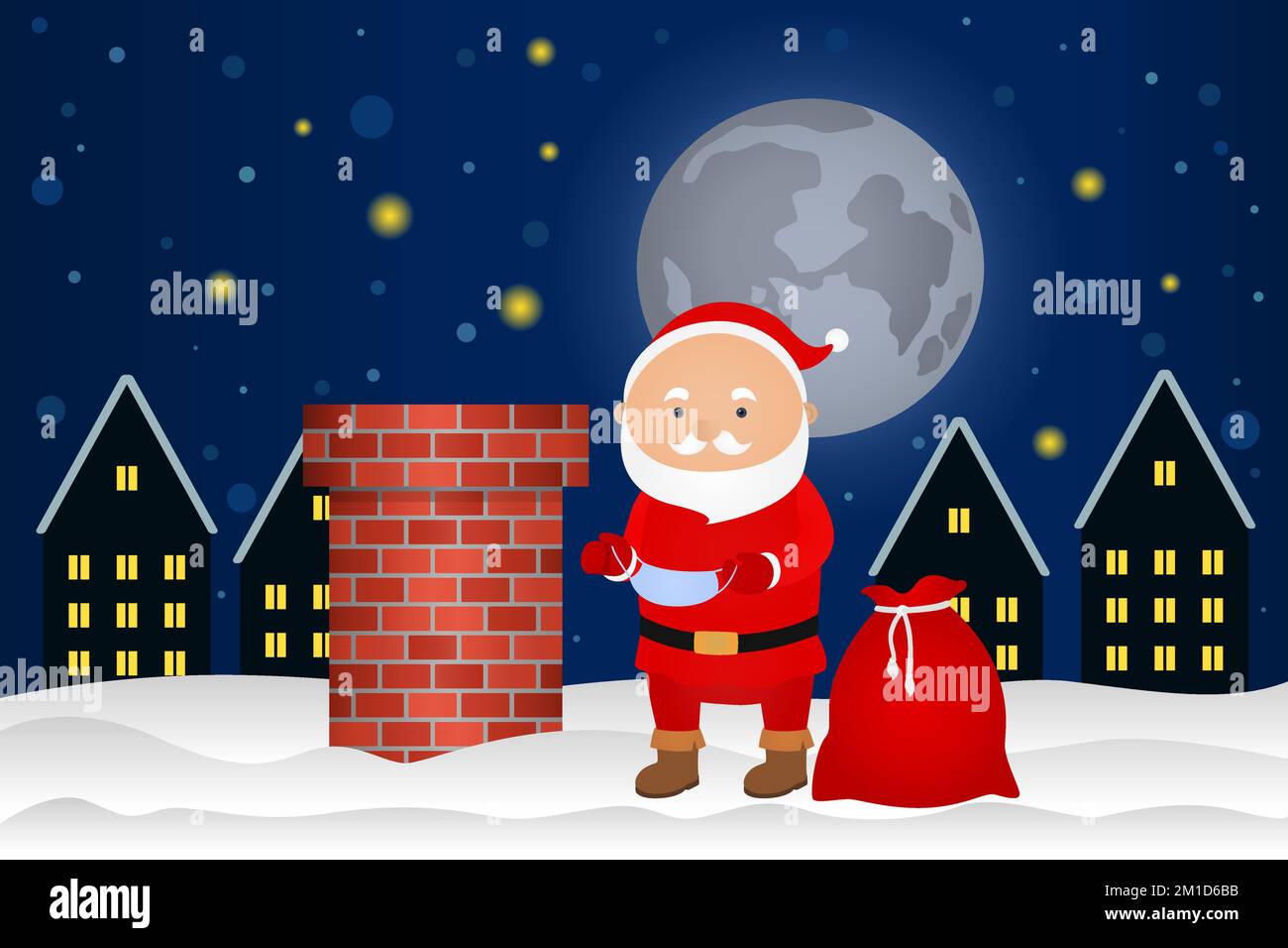 Santa Claus put on face mask before come down chimney. Cartoon. Vector ...