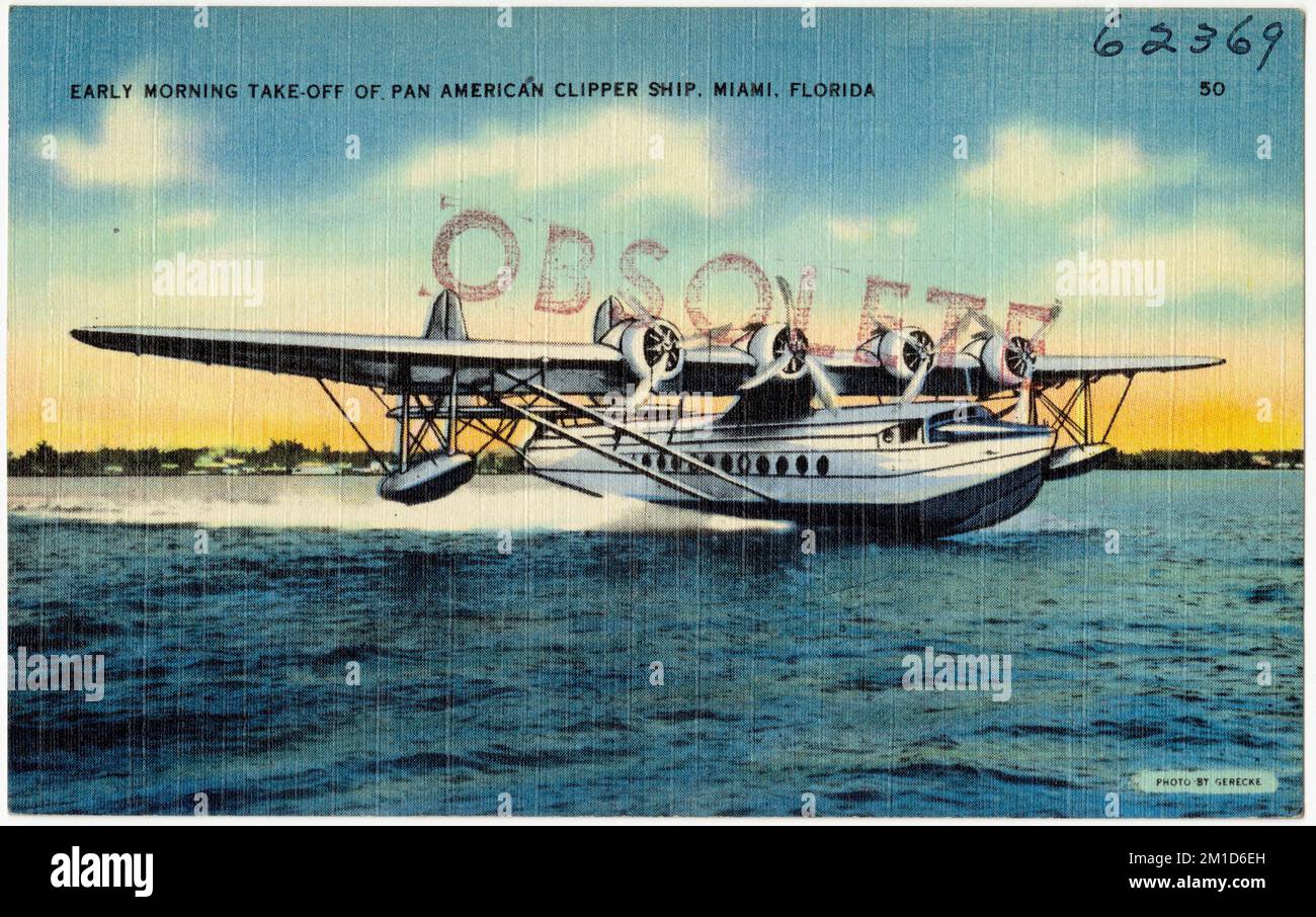 Early morning take-off of Pan American clipper ship, Miami, Florida ...