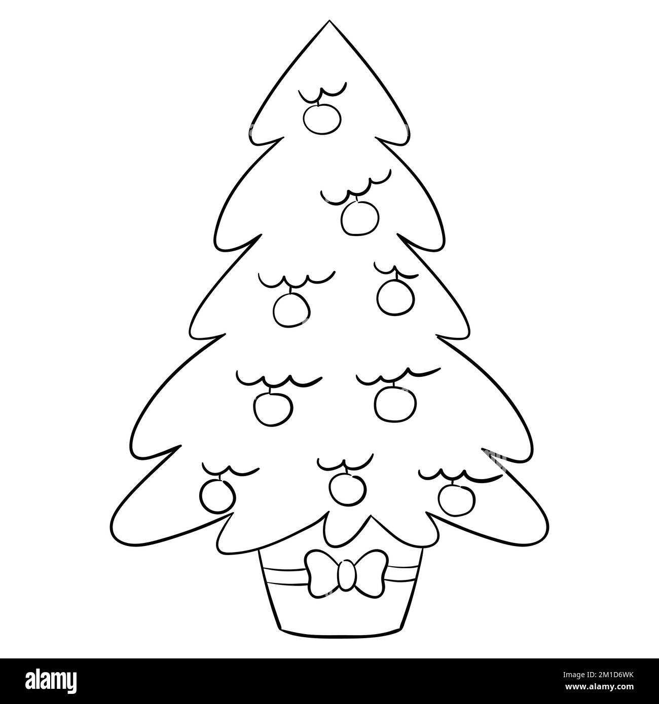 Cartoon Christmas tree for coloring books. Linear design for children's ...