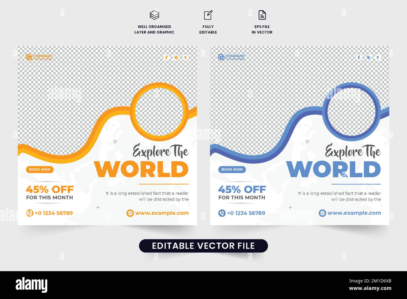 Vacation trip planner agency promotion template vector for social media ...