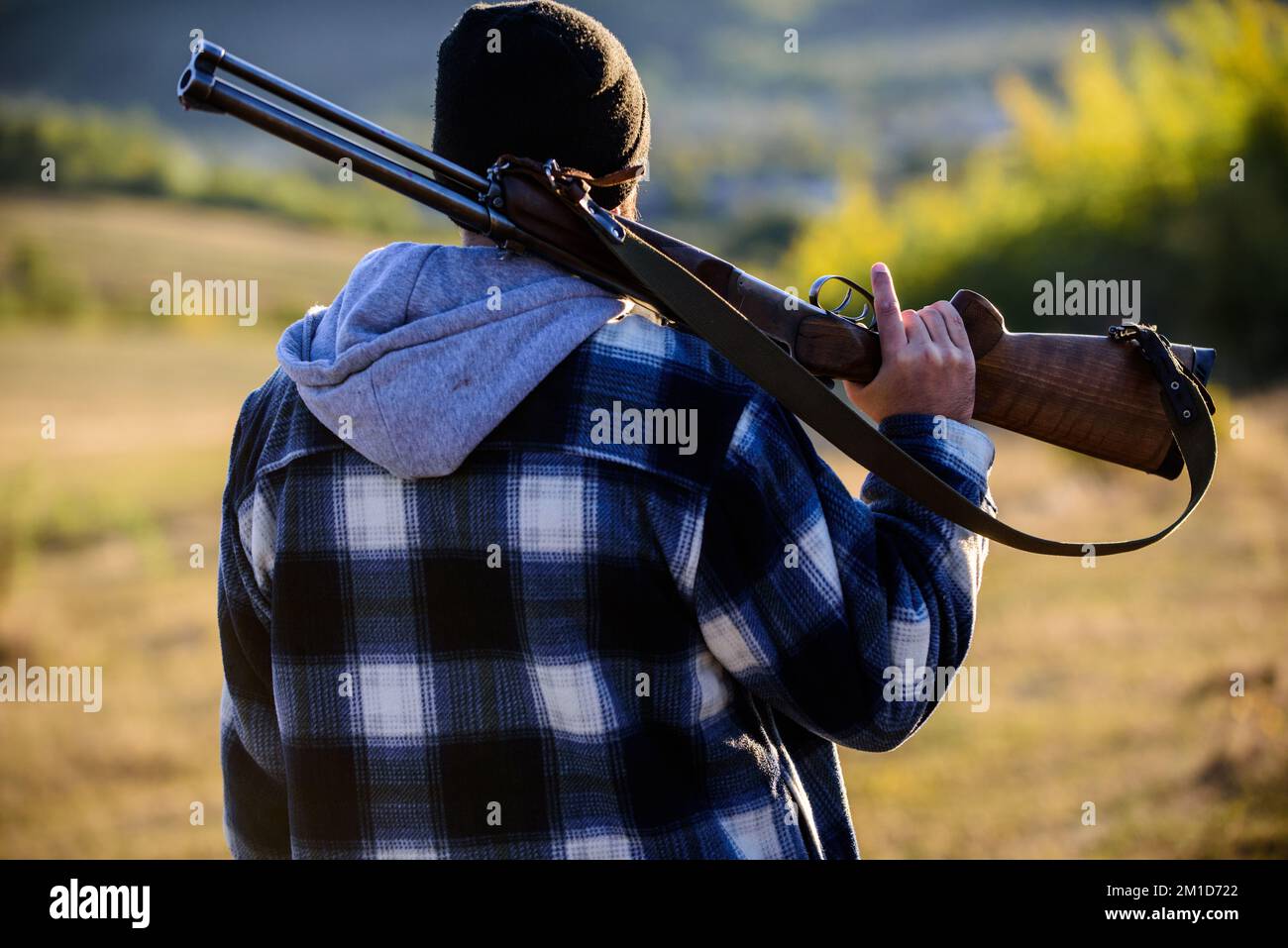 Hunting masculine hobby leisure concept. Man brutal guy gamekeeper in ...