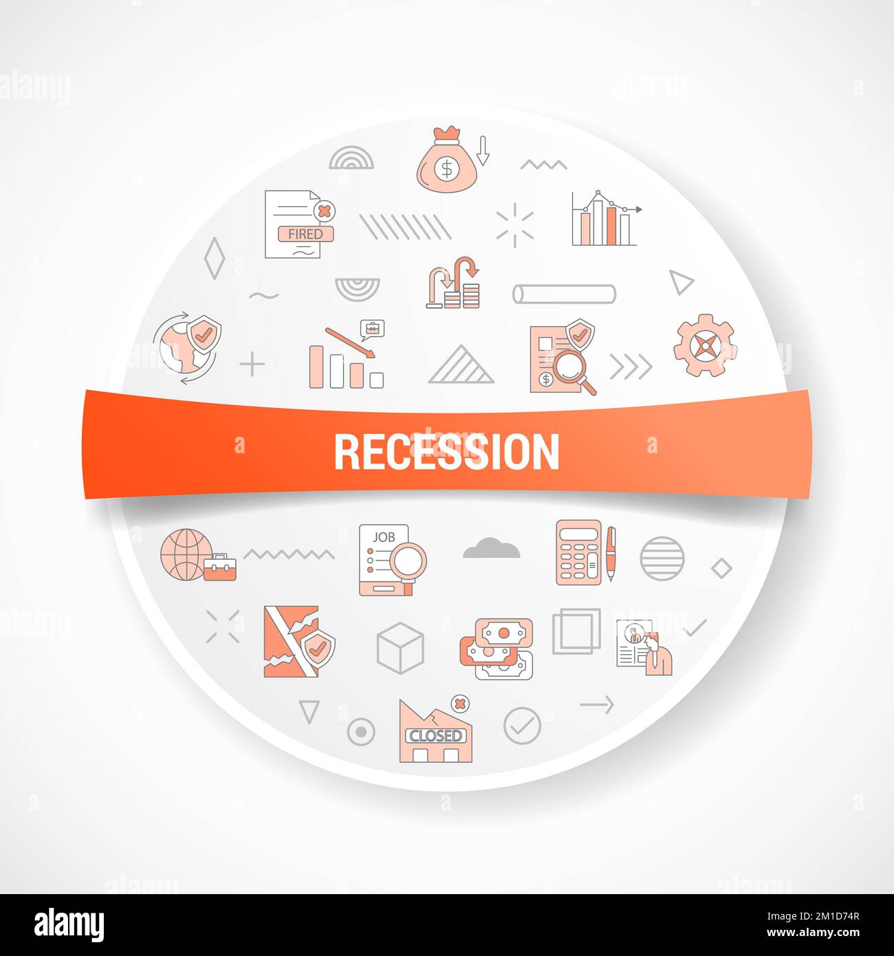recession concept with icon concept with round or circle shape for ...