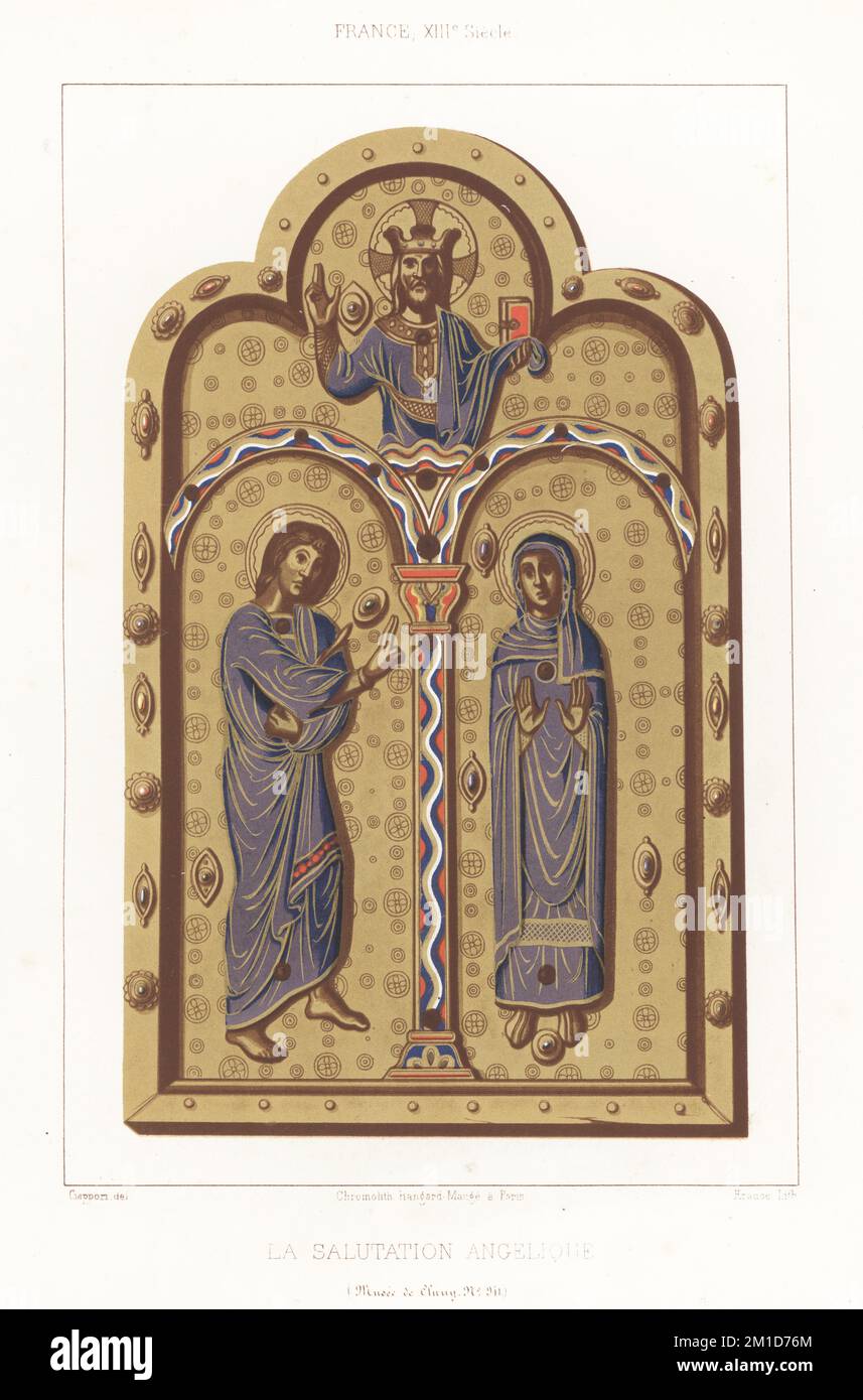 Angelic salute, France, 13th century. Christ in halo and crown, holding ...