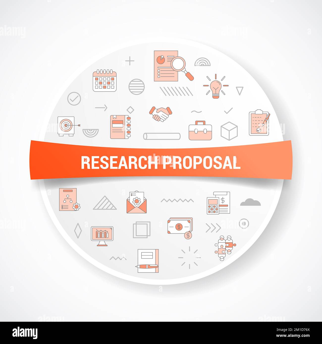 research proposal concept with icon concept with round or circle shape ...