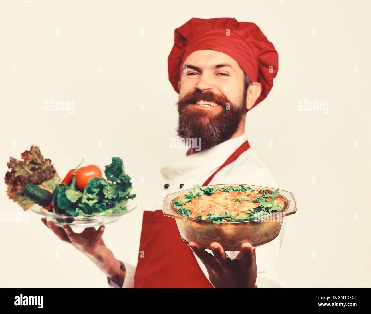 Man with beard on white background. Cook with proud smile Stock Photo ...