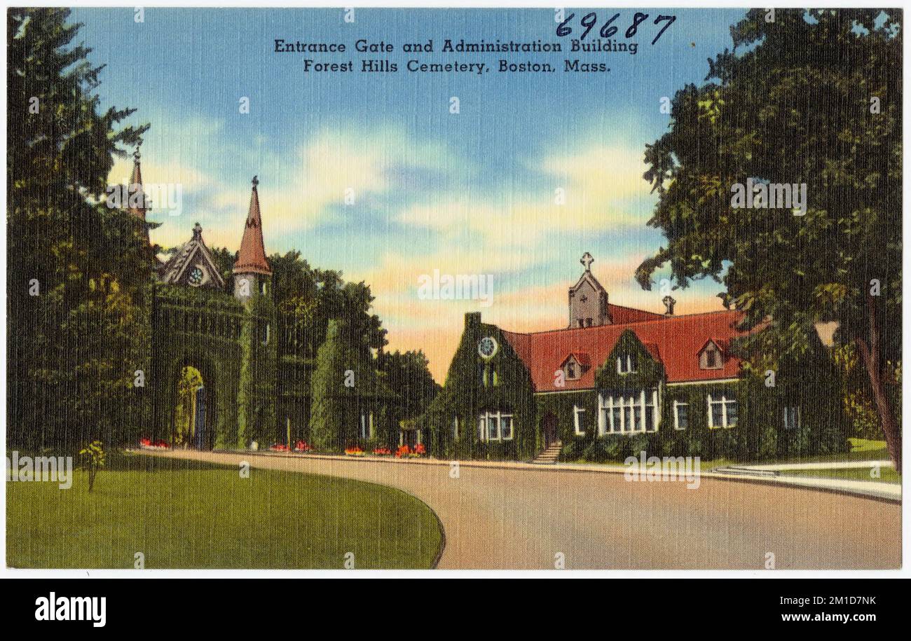 Entrance gate and administration building, Forest Hills Cemetery ...