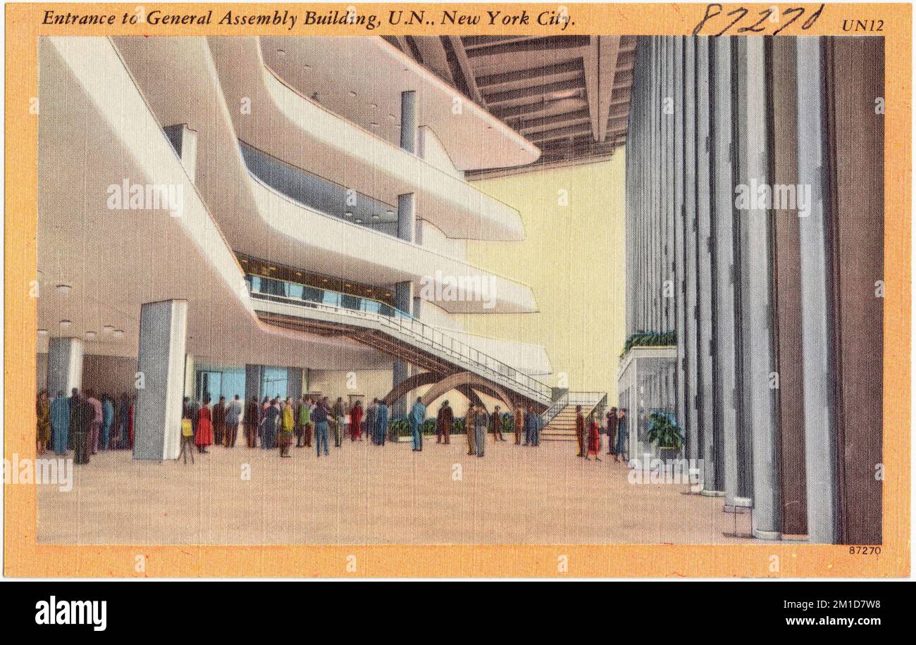 Entrance to General Assembly Building, U.N., New York City. , Tichnor ...