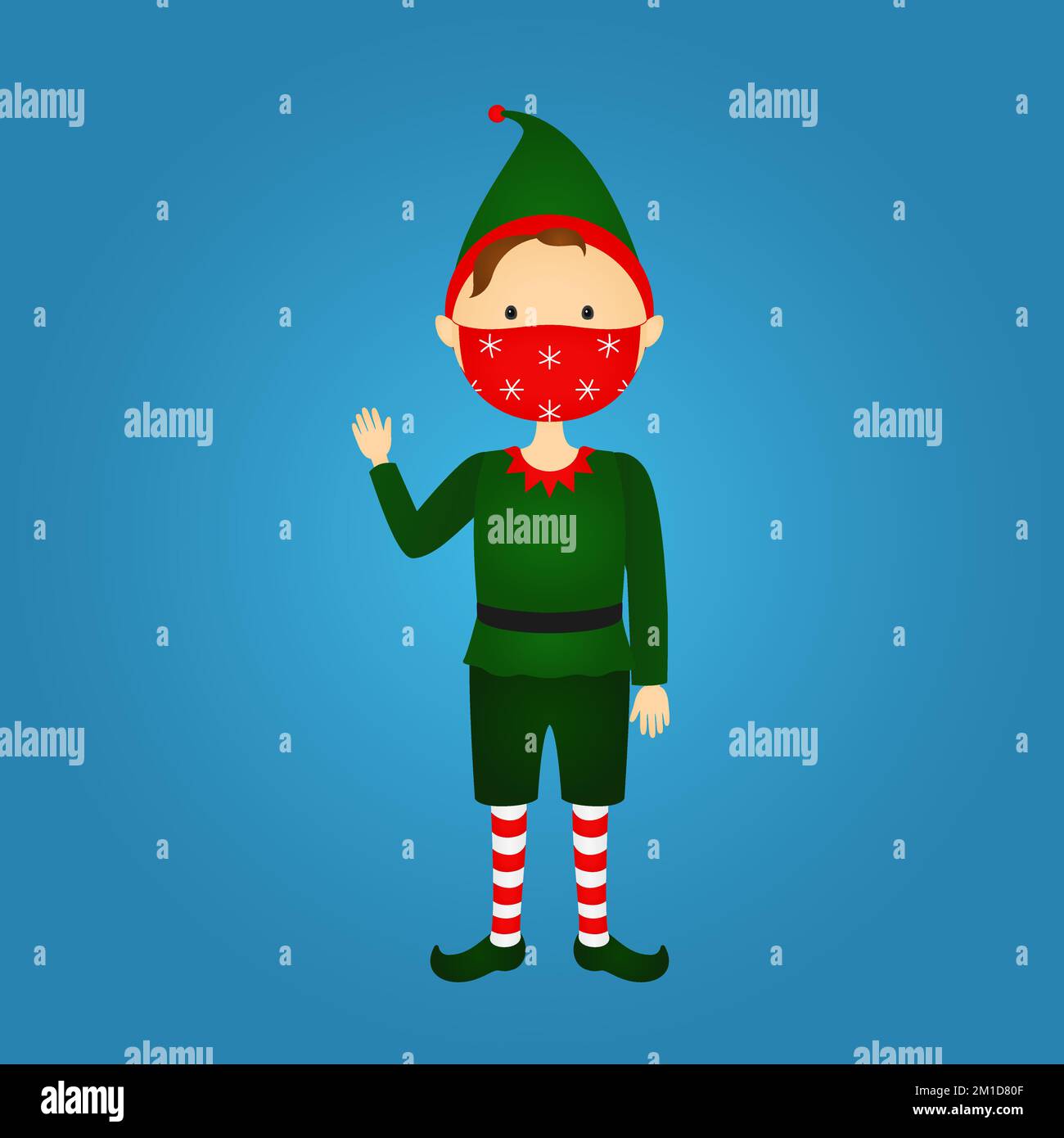 Christmas elf in protective mask. Vector illustration Stock Vector ...
