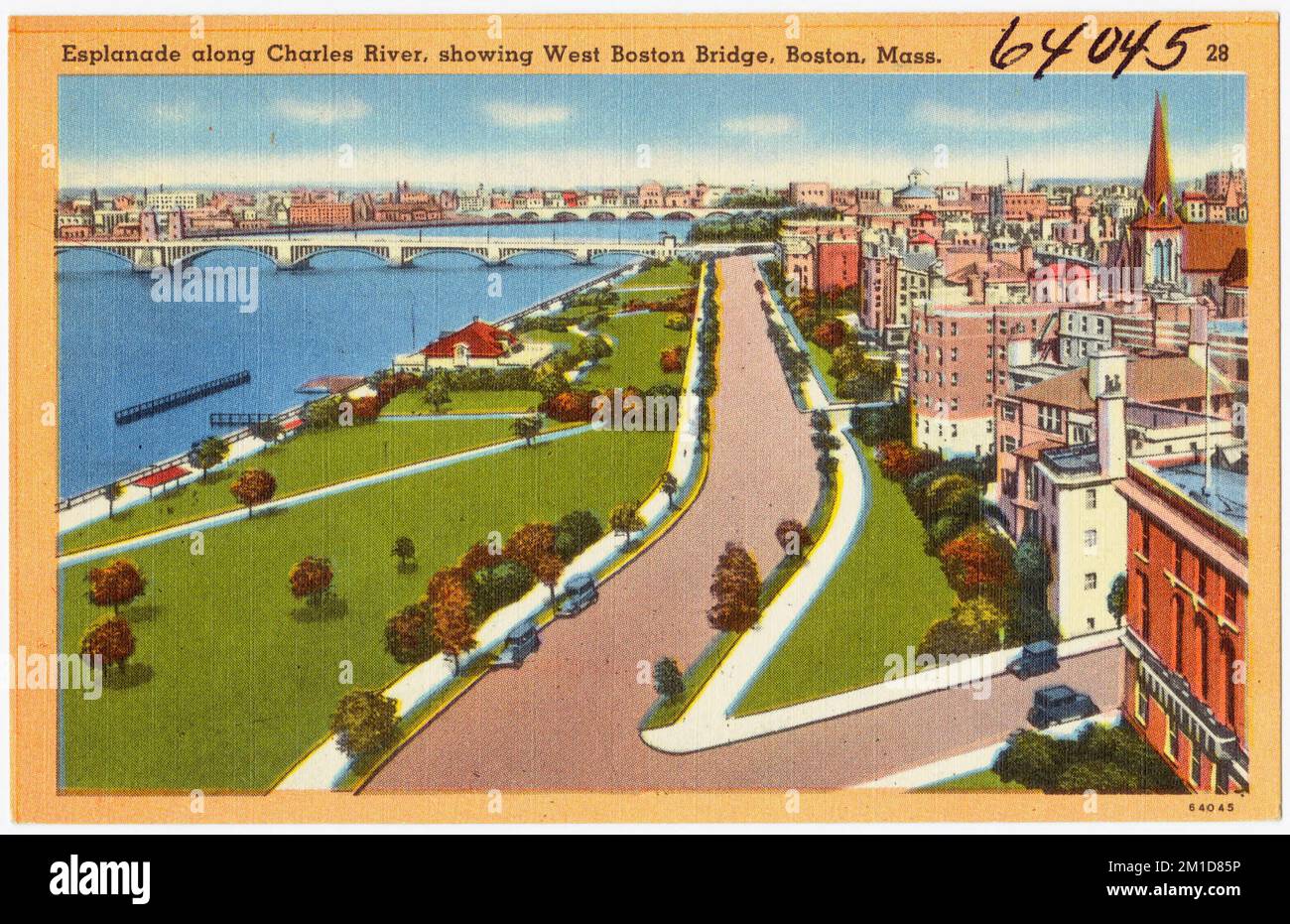 Esplanade along Charles River, showing West Boston Bridge, Boston, Mass ...