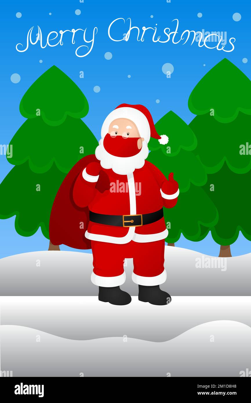 Christmas card. Santa in protective face mask. Vertical. Vector ...