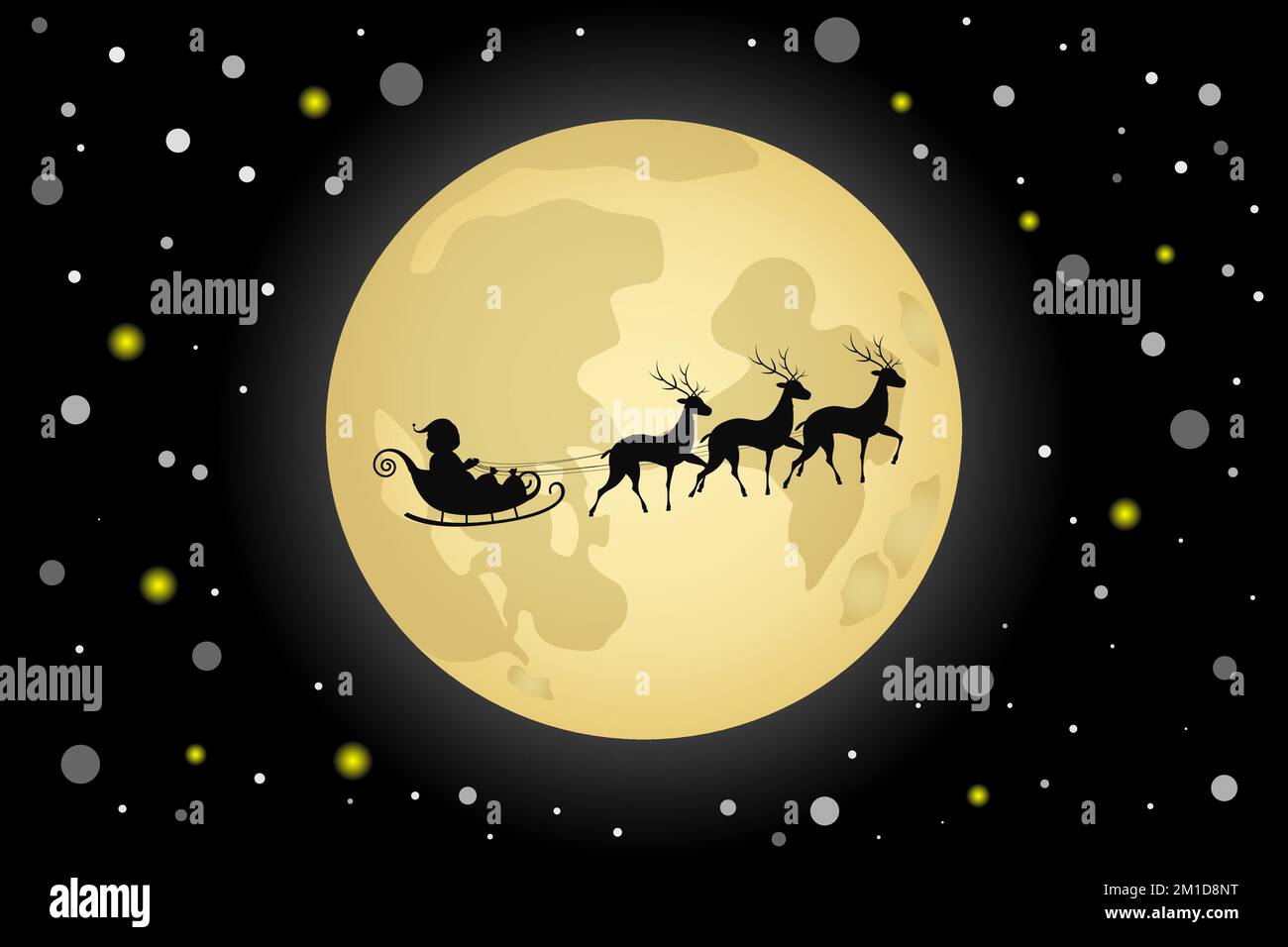 Santa And Reindeer Silhouette Moon