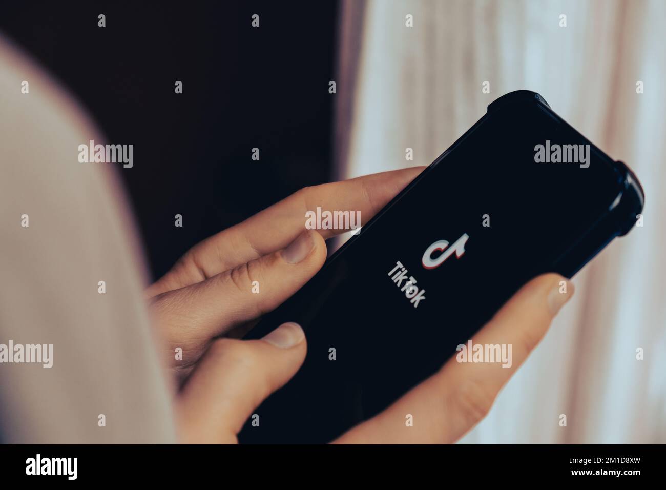 Gdansk, Poland - June 2022: female hand scrolling social media feed on ...