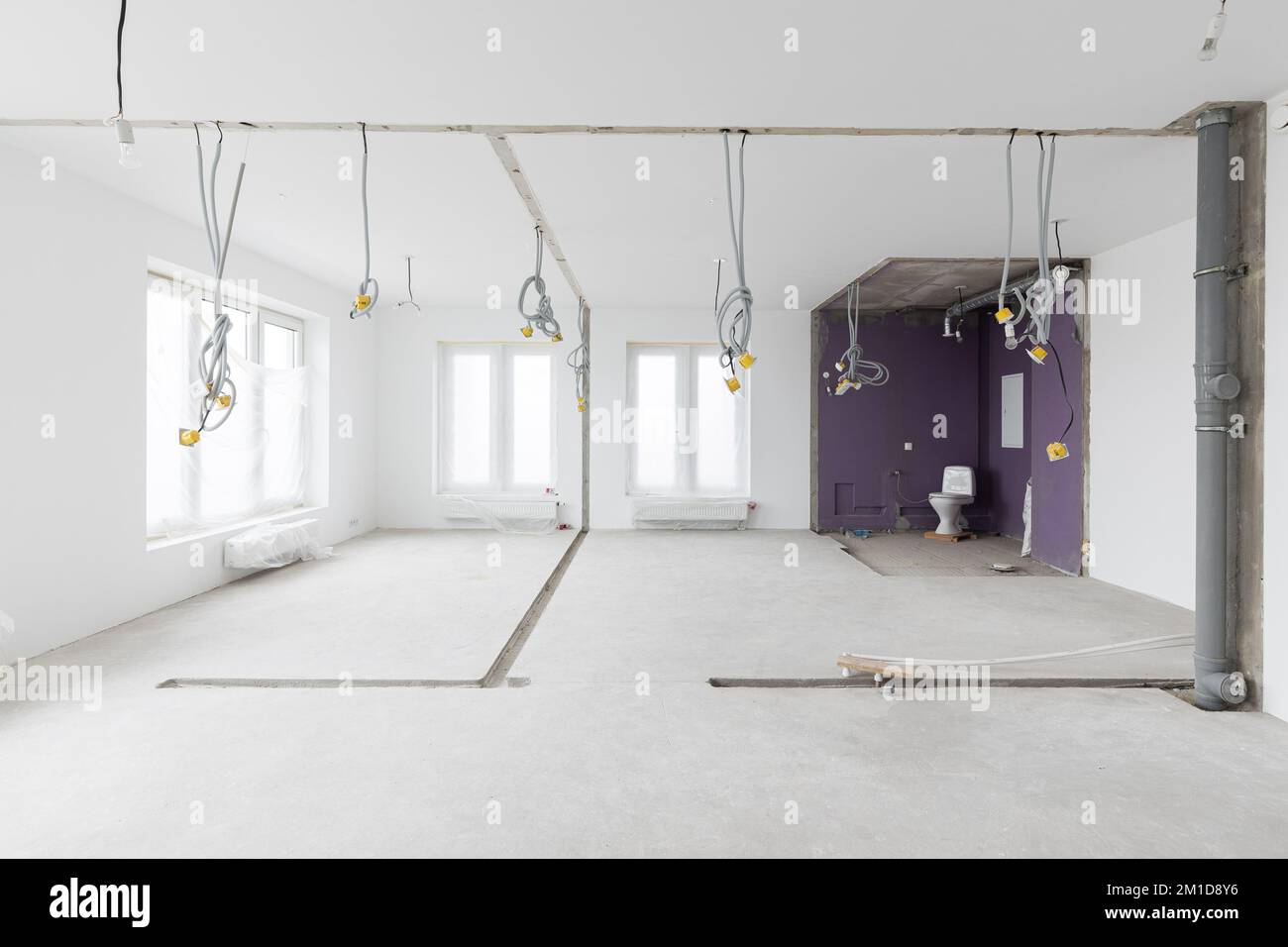 Empty concrete commercial space without finishing with partitions Stock ...