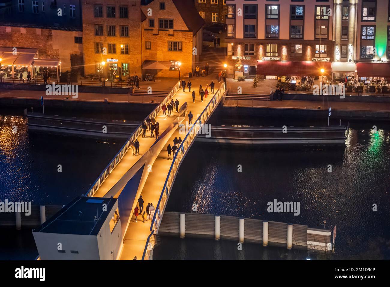 Gdansk, Poland, people on bascule bridge (drawbridge) between the Old ...