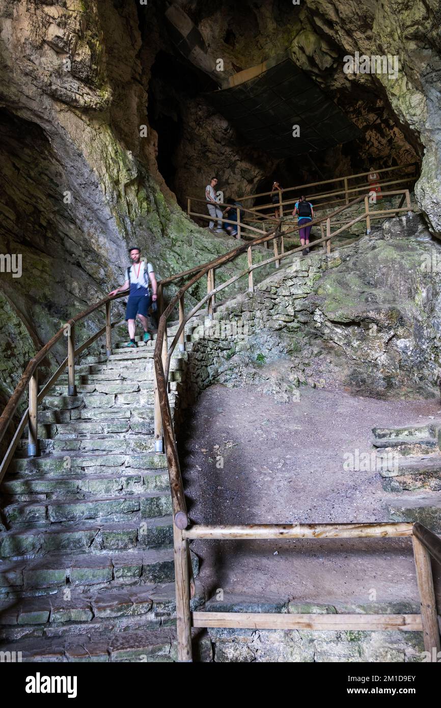 Cave staircase of the Predjama Castle (Predjamski Grad) in Slovenia ...