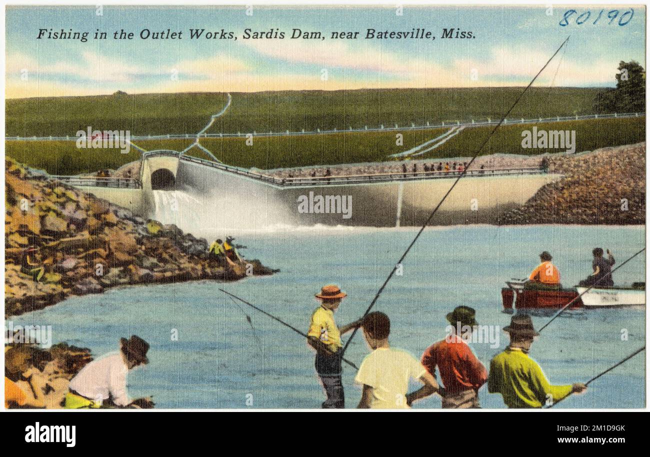 Fishing in the outlet works, Sardis Dam, near Batesville, Miss. , Lakes ...