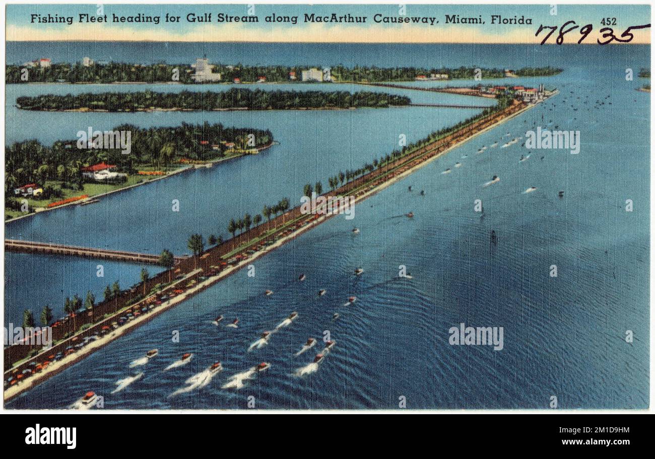 Fishing fleet heading for gulf stream along MacArthur Causeway, Miami ...