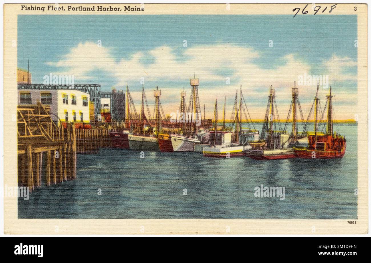Fishing Fleet, Portland Harbor, Maine , Boats, Piers & wharves, Tichnor ...
