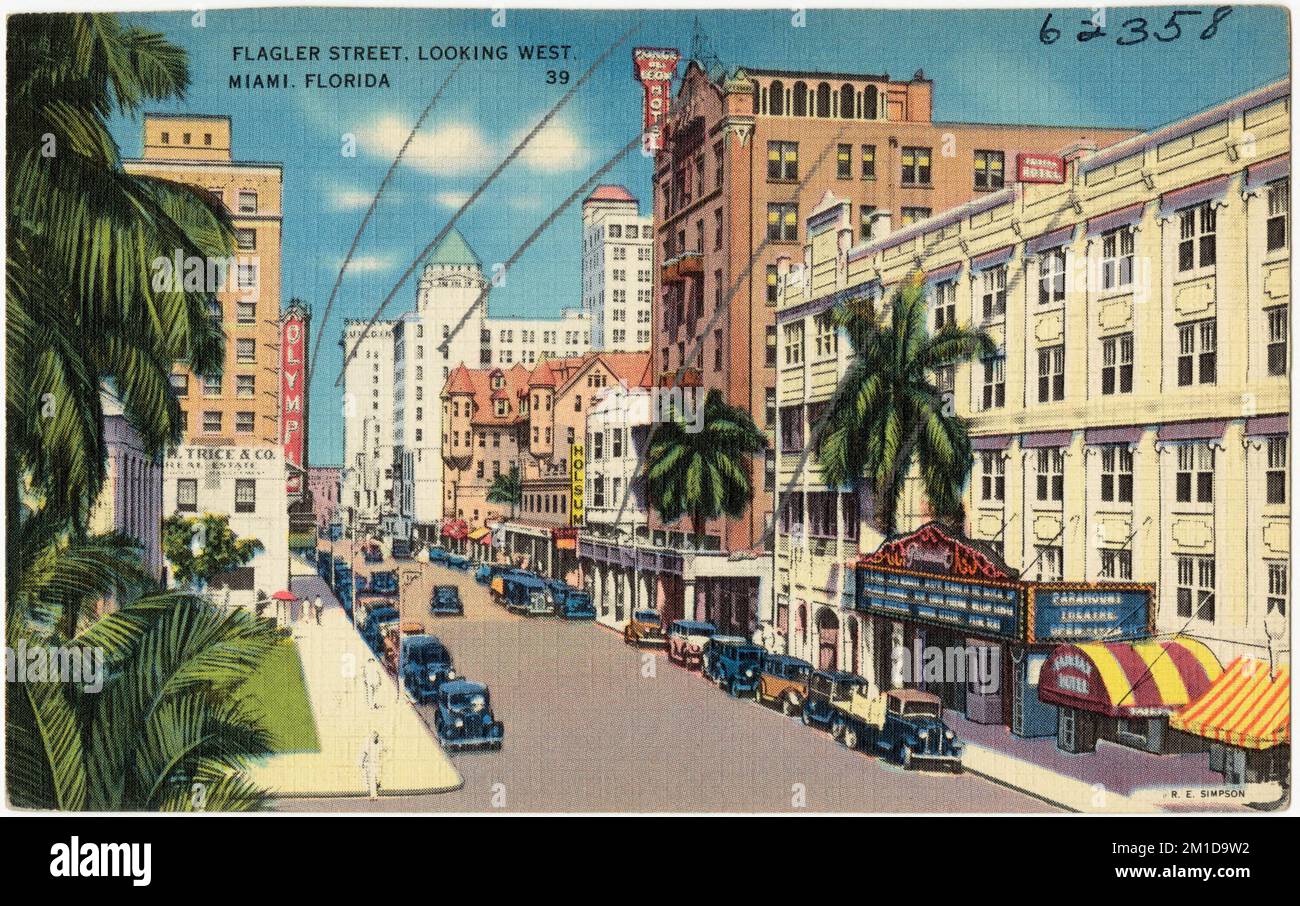 Flagler Street, looking west, Miami, Florida , Cities & towns, Tichnor ...