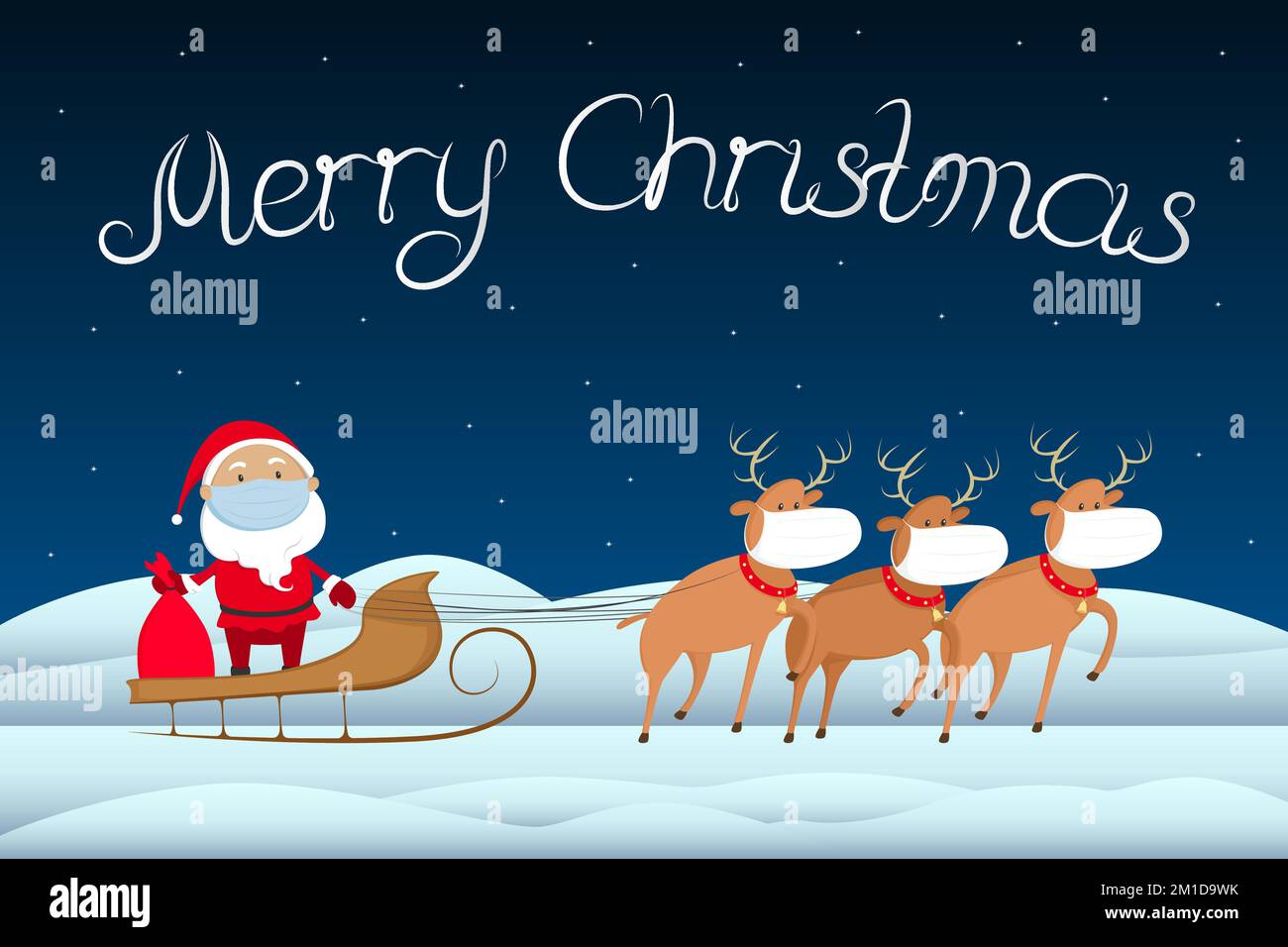 Christmas 2020 greeting card. Santa Claus in medical mask. Vector ...