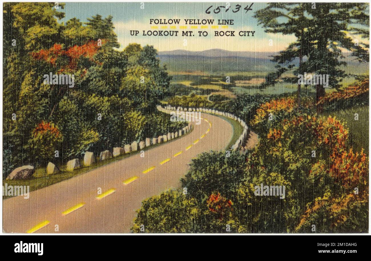 Follow yellow line up Lookout Mt. to Rock City , Roads, Tichnor ...