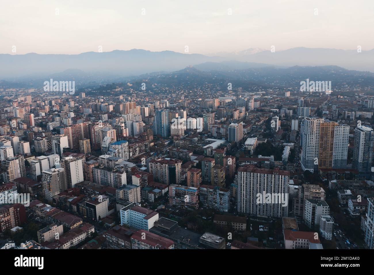 Aerial view from drone of evening panorama Batumi city buildings with ...