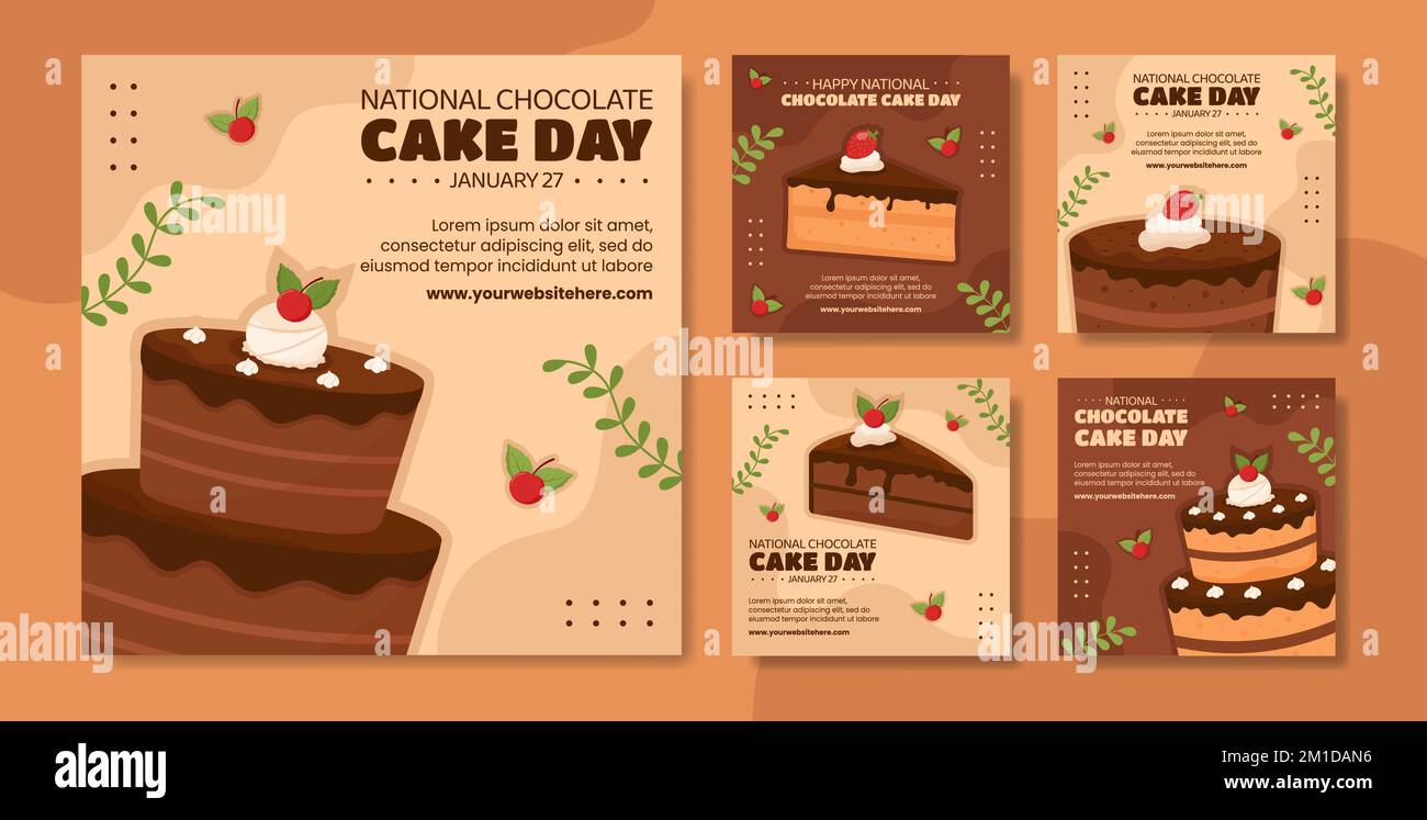 National Chocolate Cake Day Social Media Post Flat Cartoon Hand Drawn ...