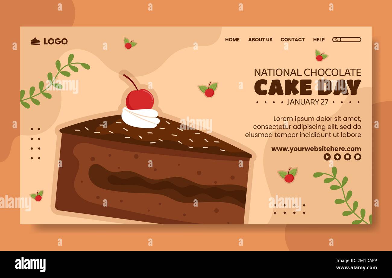 National Chocolate Cake Day Social Media Landing Page Flat Cartoon Hand ...