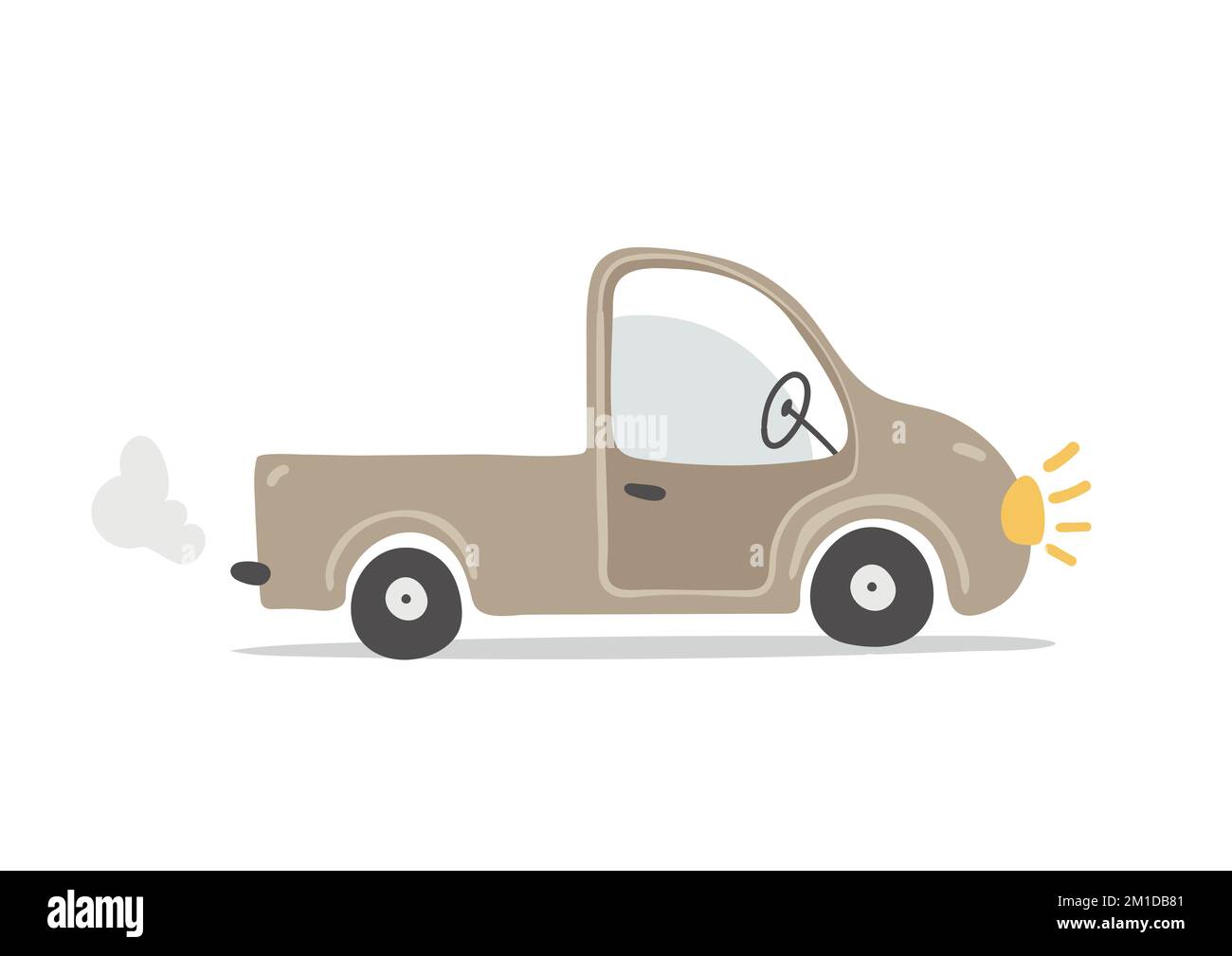 Pickup car icon, small truck, baby toy car, flat cartoon vector ...