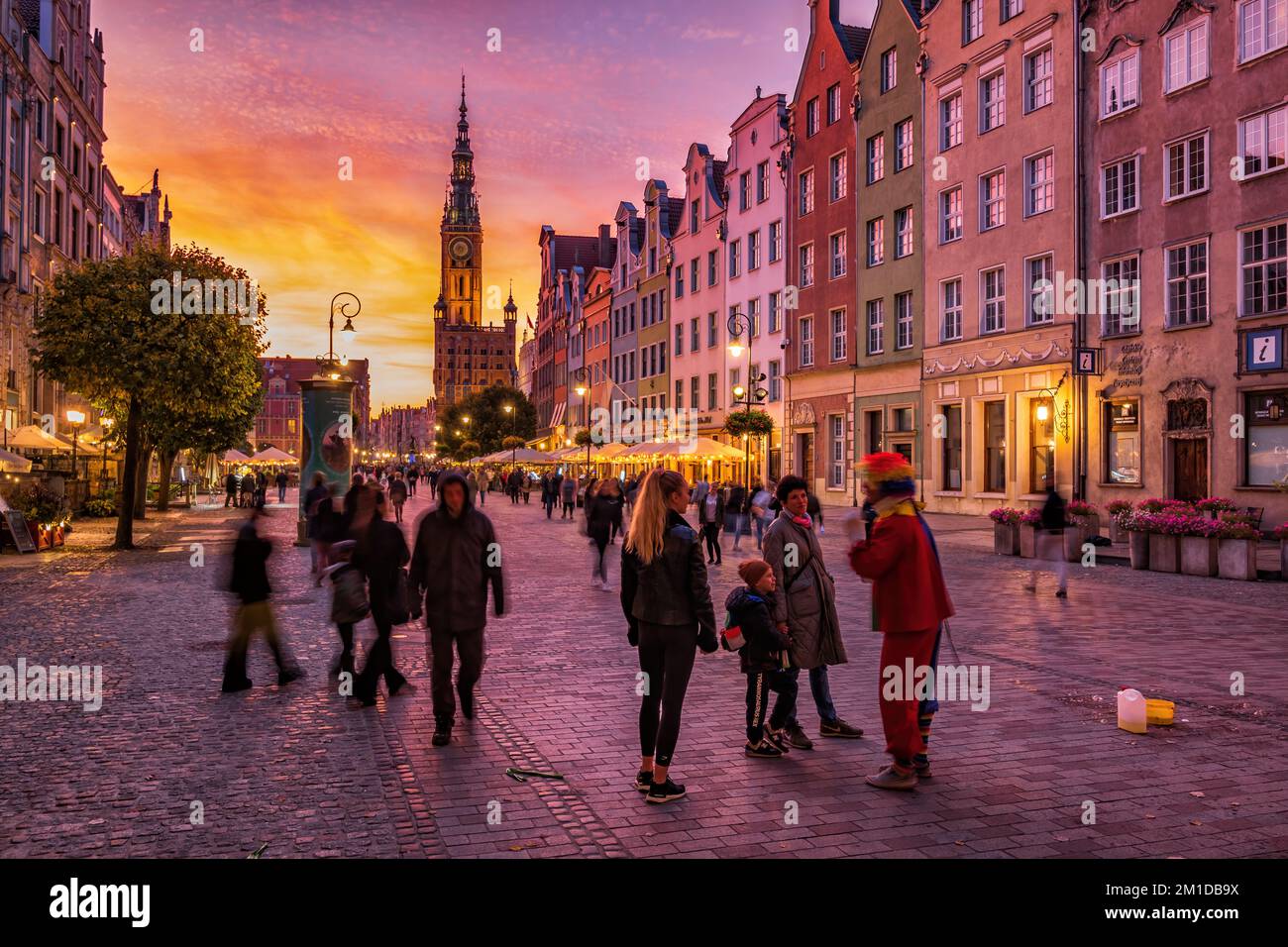 Evening in the Old Town of Gdansk city in Poland, people on the Long ...