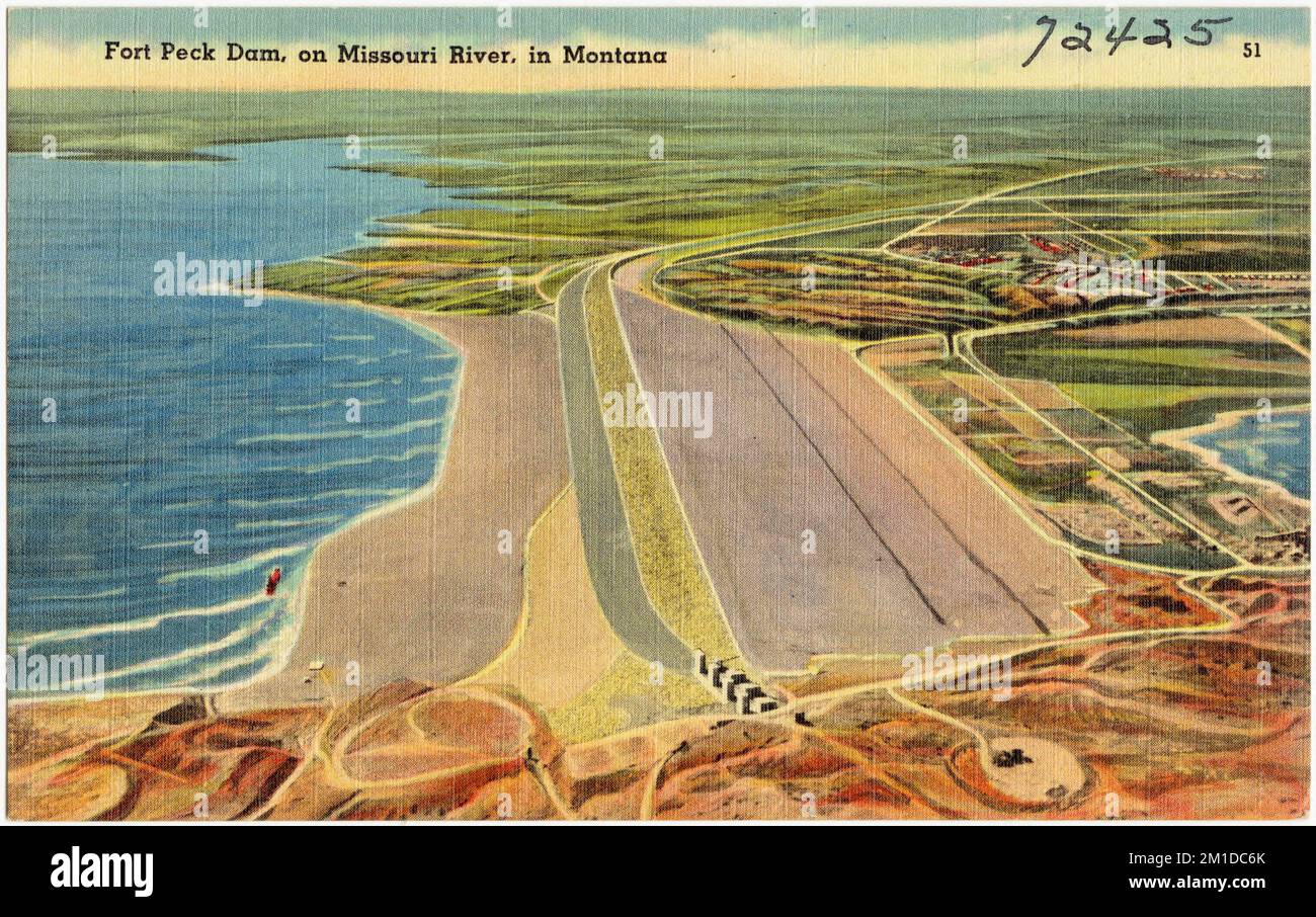 Fort Peck Dam, on Missouri River, in Montana , Dams, Tichnor Brothers ...