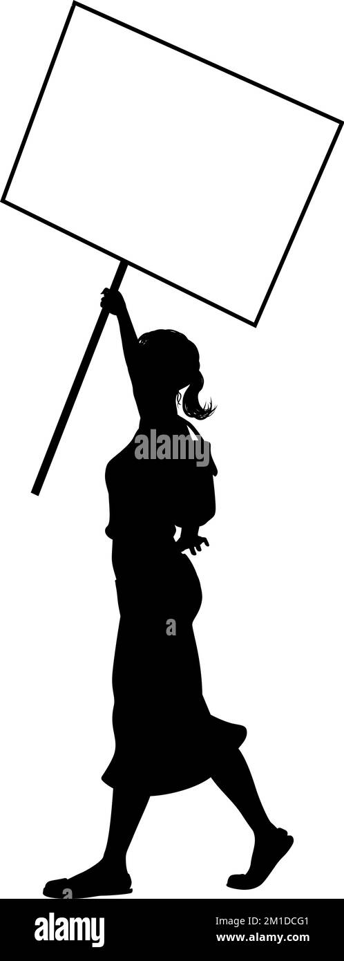Protest Rally March Picket Sign Silhouette Person Stock Vector Image ...
