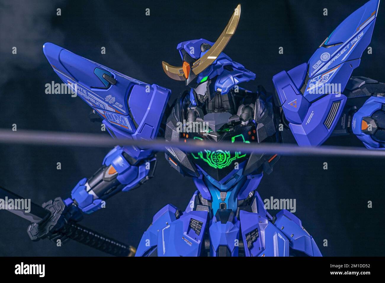 A closeup of Moshow Progenitor Effect Masamune Date figure on dark ...