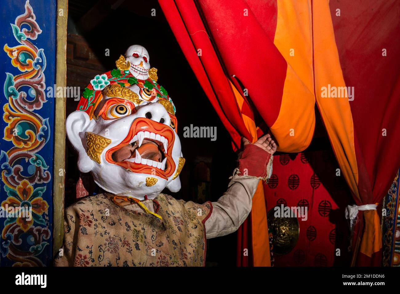 Colorful wooden masks are used for ritual dances by the monks at Hemis ...